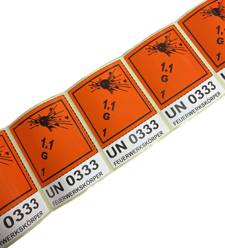 1.1 G Gefahrengut Aufkleber mit UN Nummer für Feuerwerk, Pyrotechnik ...