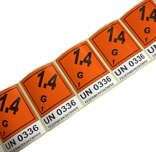 5er 1.4 G Gefahrengut Aufkleber mit UN Nummer für Pyrotechnik und Feuerwerk
